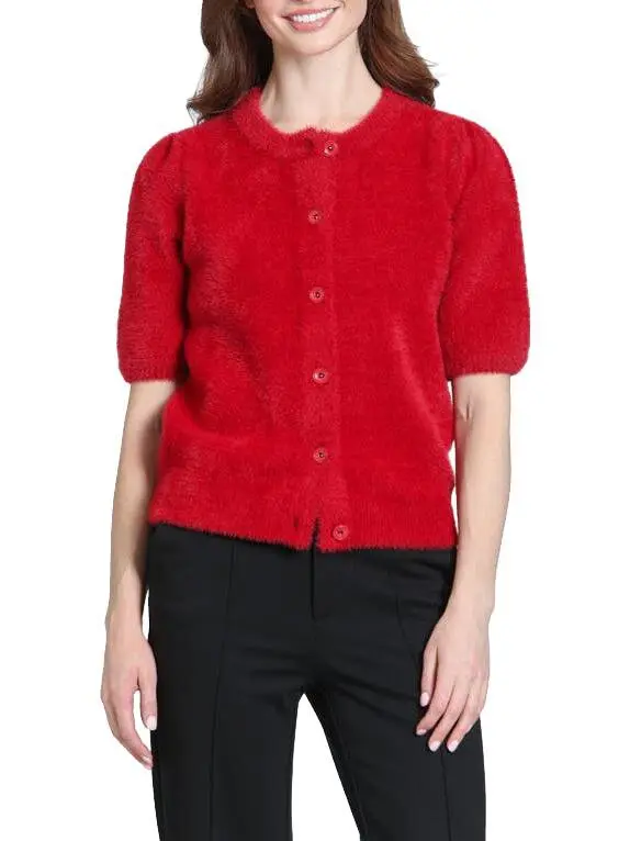 APNY Fuzzy Puff Sleeve Cardigan - Red
