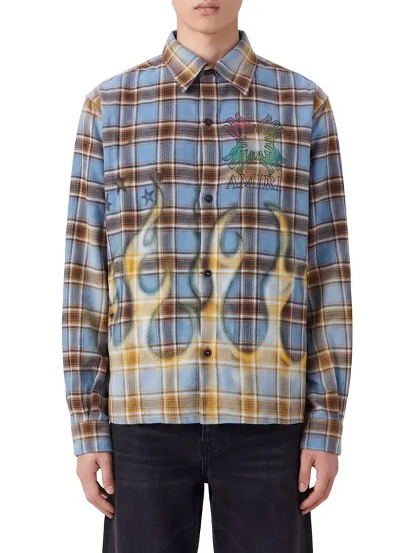Amiri Graphic Print Long-sleeved Cotton Shirt - Blue