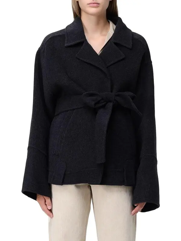 Khaite Short Wool Robe Coat With Waist Belt And Dropped Shoulders - Grey
