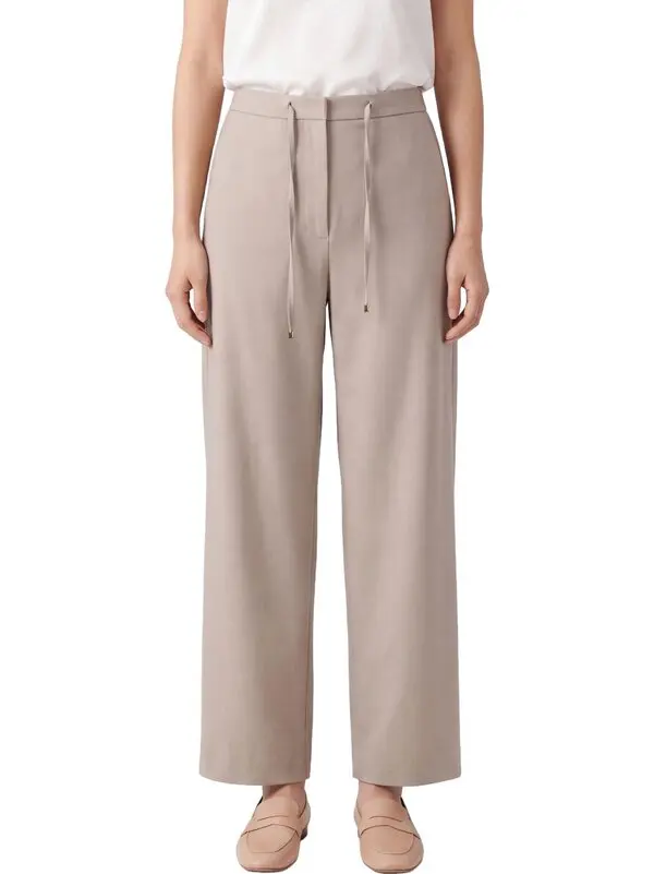 Max Mara Wide-leg Pure Wool Trousers With Drawstring Waist - Beige
