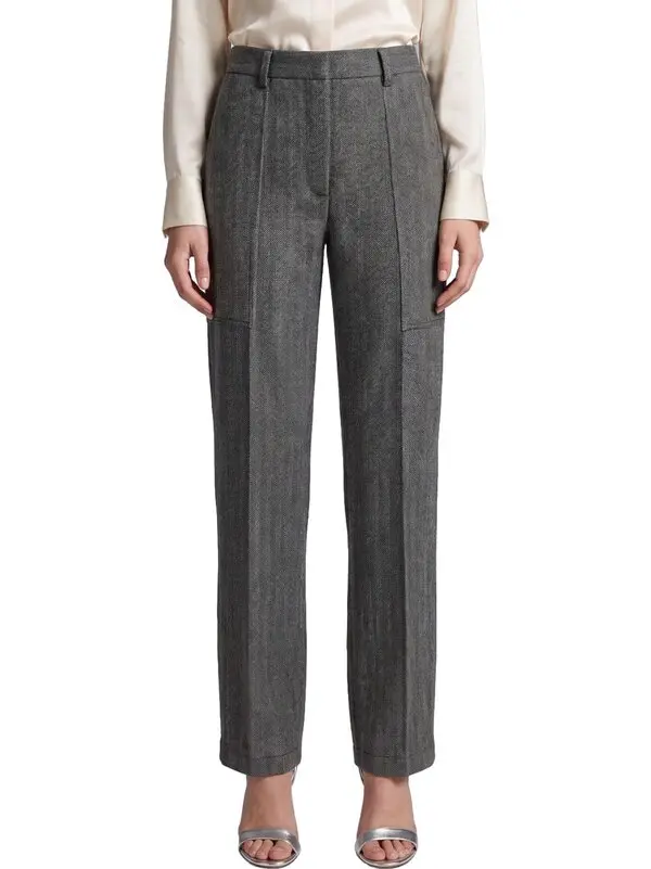 FORTE_FORTE Straight-leg Viscose-blend Trousers With Chevron Pattern And Pleats - Black