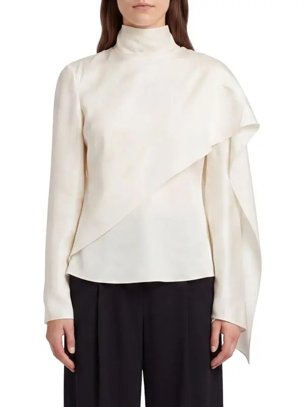 RÓHE Asymmetrical Pure Silk Blouse With High Neck And Long Sleeves - Cream