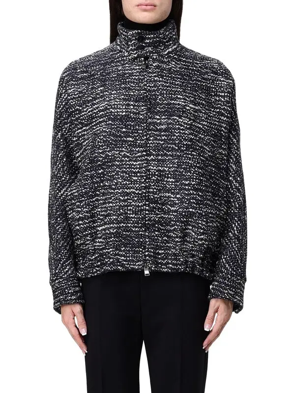 DARKPARK Two-tone Bouclé Cropped Bomber Jacket With High Neck And Zip Closure - Blue