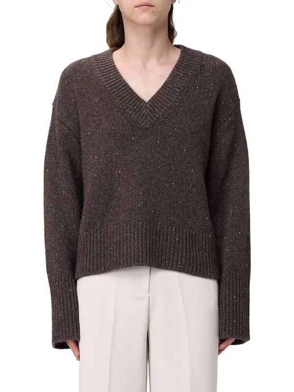 LISA YANG V-neck 100% Cashmere Jumper With Sequin Embellishment - Brown