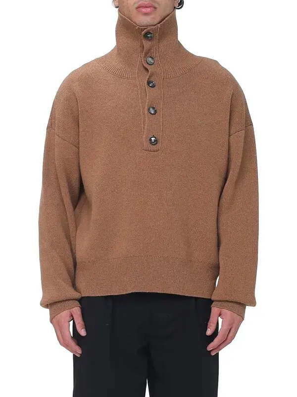 AMI Paris High Neck Wool Jumper With 4-button Placket - Beige