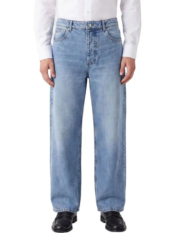 AMI Paris Baggy Cotton Denim Jeans With Mid-rise And Wide Leg - Blue