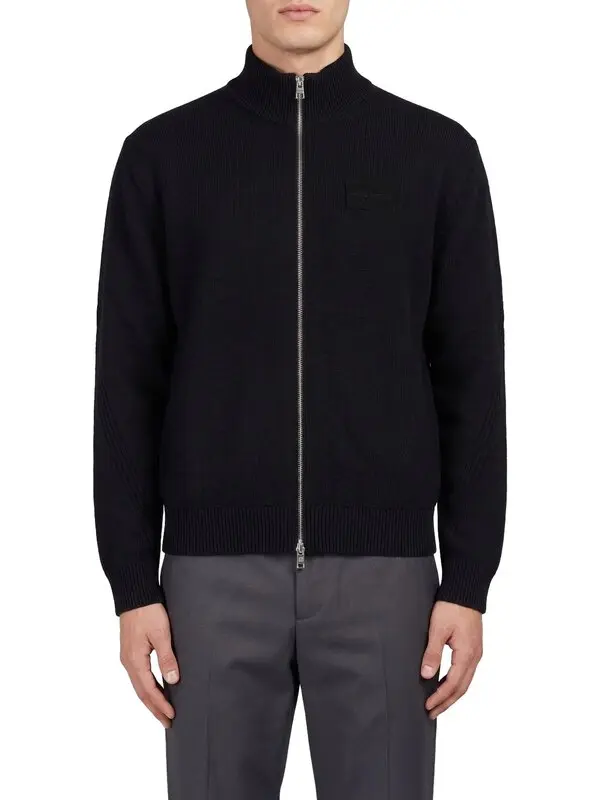 Givenchy Zip-up Turtleneck Cardigan In A Wool And Cashmere Blend - Black