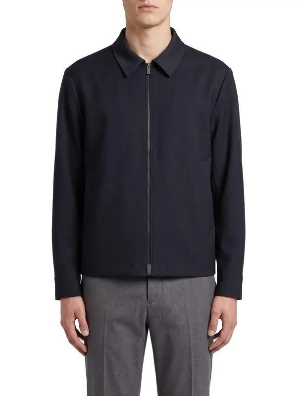 BOSS Virgin Wool Shirt Jacket With Classic Collar And Zip Closure - Blue