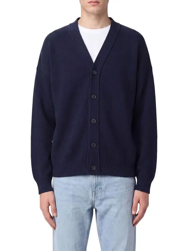 LANEUS V-neck Wool Cardigan With Button Closure - Blue