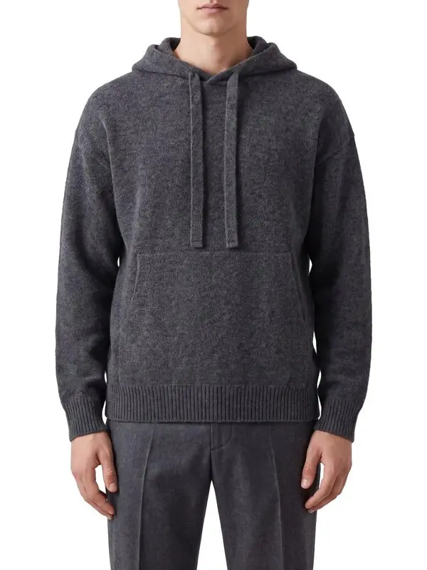 LANEUS Cashmere And Silk Blend Hoodie With Pouch Pocket - Grey