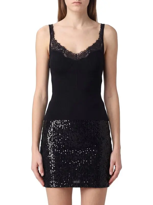 SELF-PORTRAIT Slim Fit Off-the-shoulder Knit Top With Lace Inserts - Black