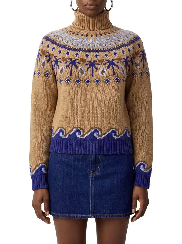 Alanui Turtleneck Jumper In Pure Virgin Wool With Abstract Jacquard Pattern - Beige
