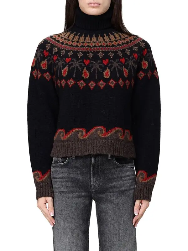 Alanui Turtleneck Jumper In Pure Virgin Wool With Abstract Jacquard Pattern - Burnt