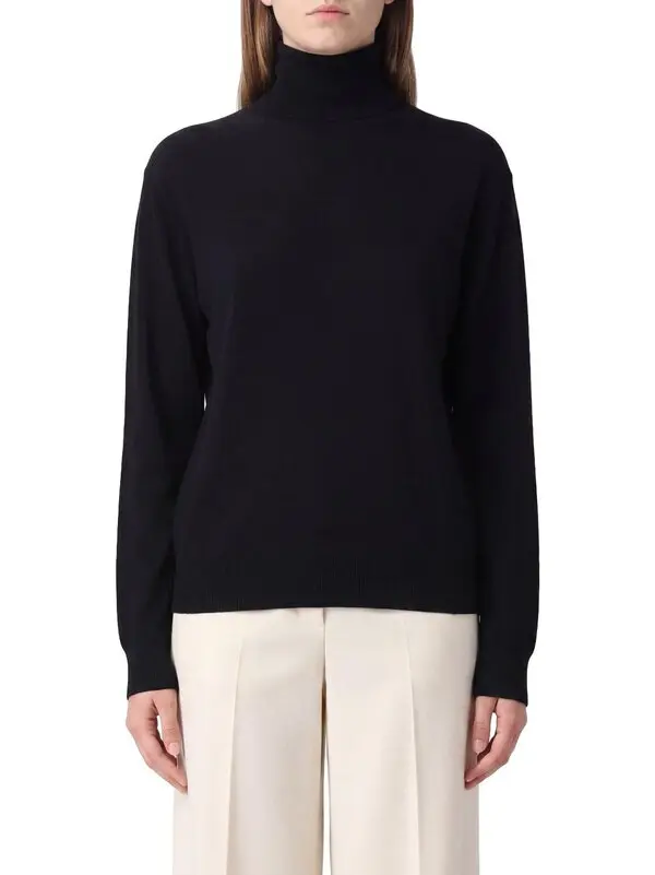 SEMICOUTURE Virgin Wool Turtleneck Jumper With Dropped Shoulders - Black