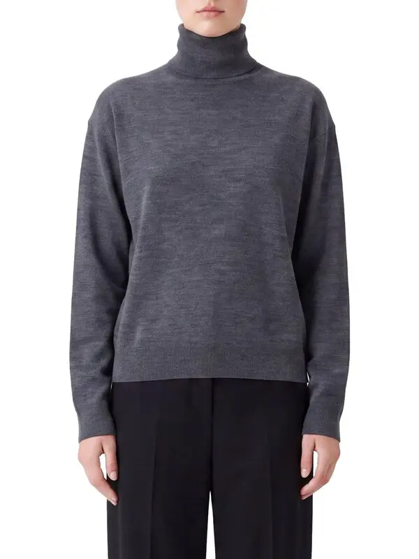 SEMICOUTURE Virgin Wool Turtleneck Jumper With Dropped Shoulders - Grey