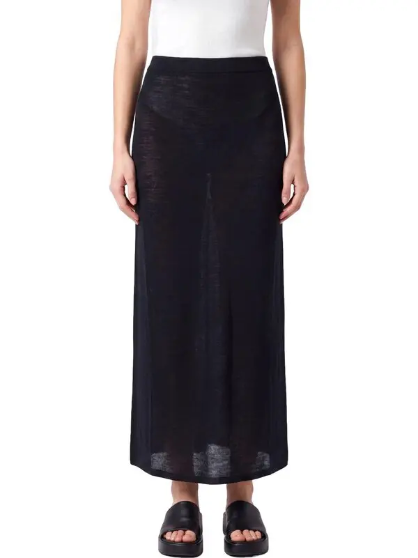 SEMICOUTURE High-waisted Long Knit Pencil Skirt In Pure Virgin Wool - Black