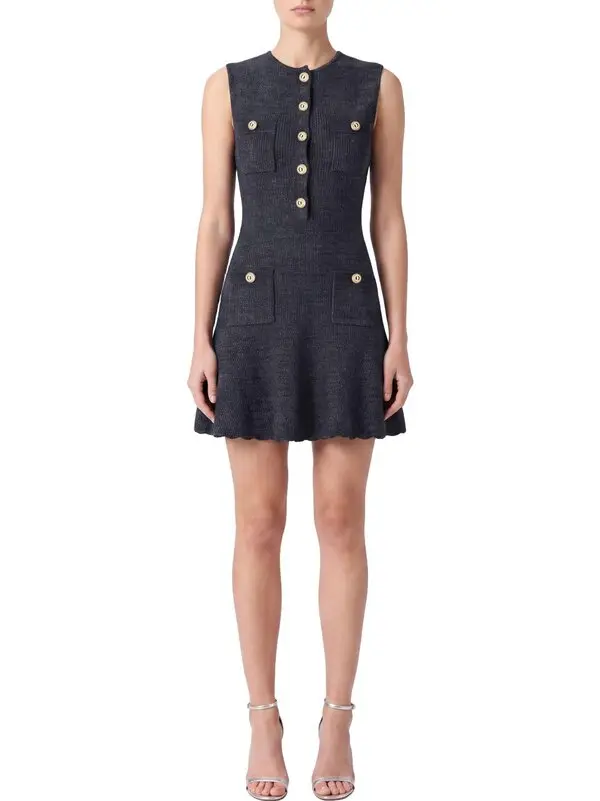 SELF-PORTRAIT Sleeveless A-line Mini Dress With Buttoned Patch Pockets - Blue