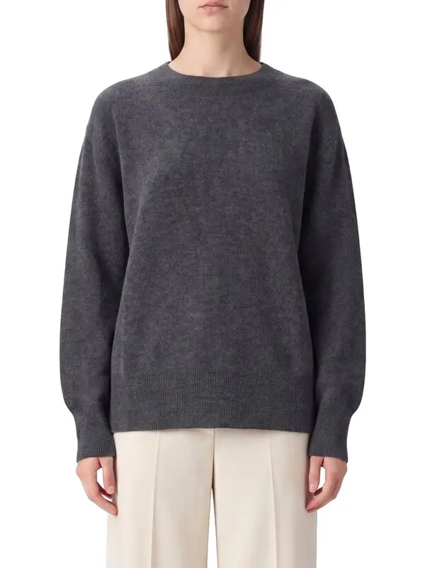 SEMICOUTURE Ribbed Trim Crewneck Jumper In Wool And Cashmere Blend - Grey
