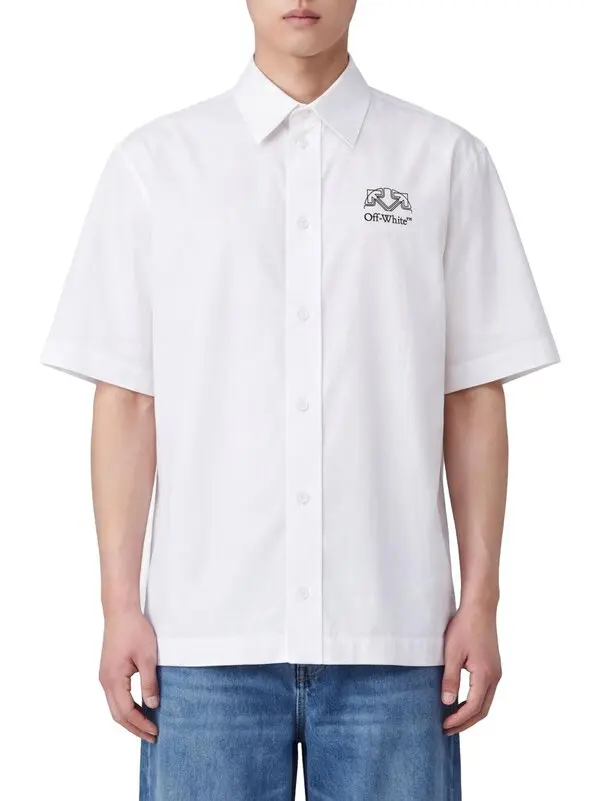 Off-White Bowling Shirt In Modal And Silk Blend With Rear Arrow Logo - White