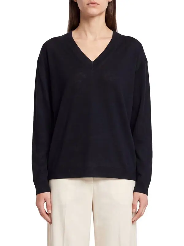 SEMICOUTURE Pure Virgin Wool V-neck Jumper With Dropped Shoulders - Black