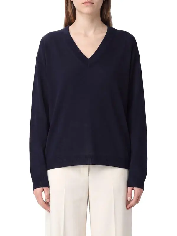 SEMICOUTURE Pure Virgin Wool V-neck Jumper With Dropped Shoulders - Blue