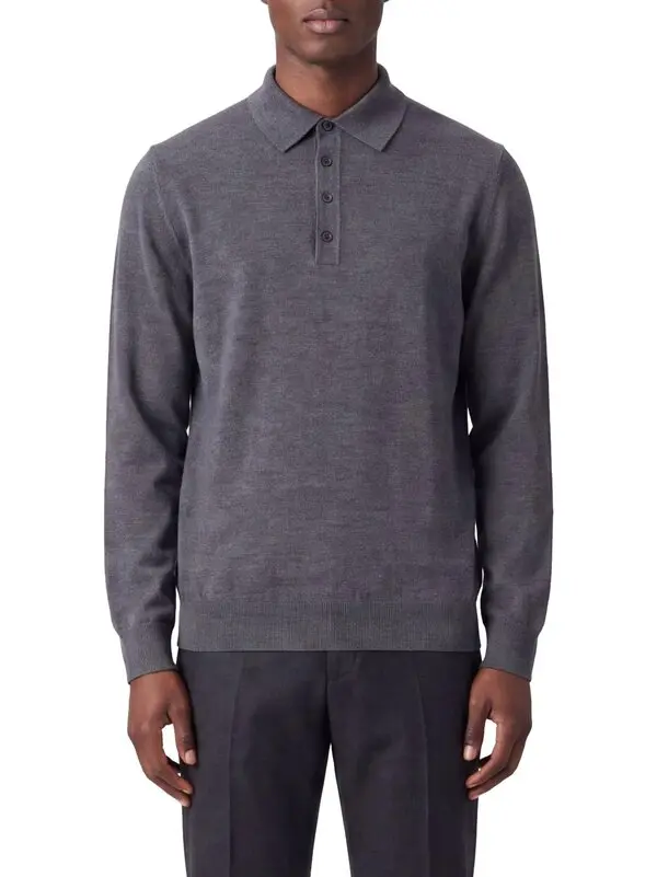 KANGRA Long-sleeved Extrafine Merino Wool Knit Polo - Grey