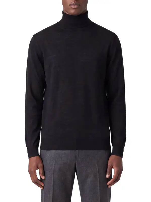 KANGRA Extrafine Merino Wool Turtleneck Sweater With Ribbed Trims - Black
