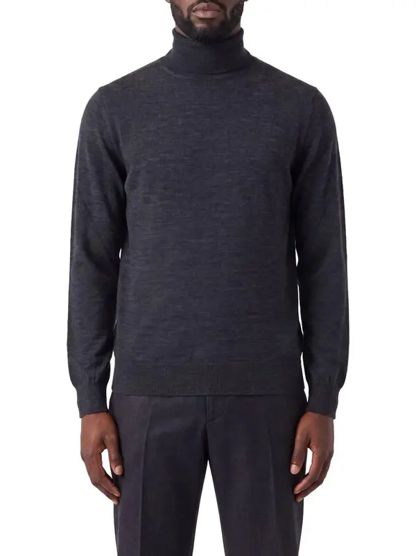 KANGRA Extrafine Merino Wool Turtleneck Sweater With Ribbed Trims - Grey