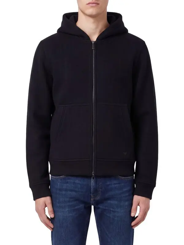 Emporio Armani Hooded Wool And Cotton Blend Zip-up Sweatshirt - Black