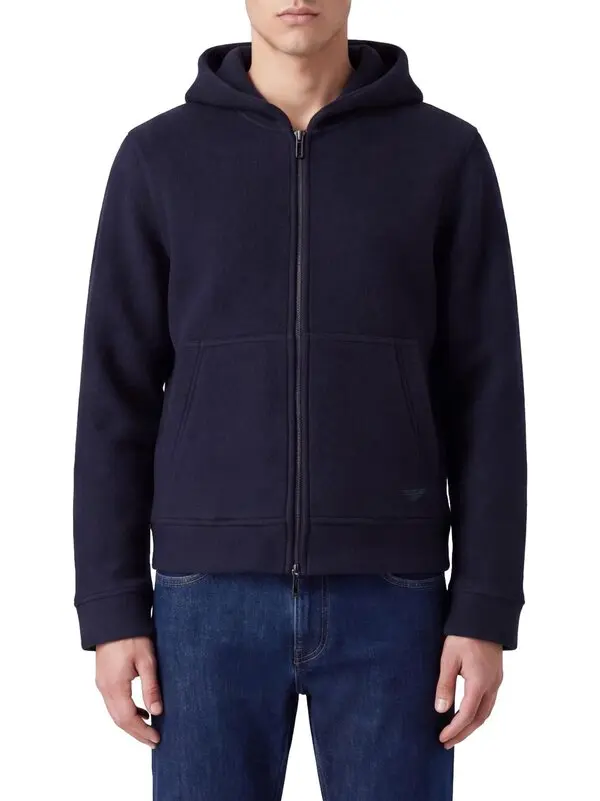 Emporio Armani Hooded Wool And Cotton Blend Zip-up Sweatshirt - Blue