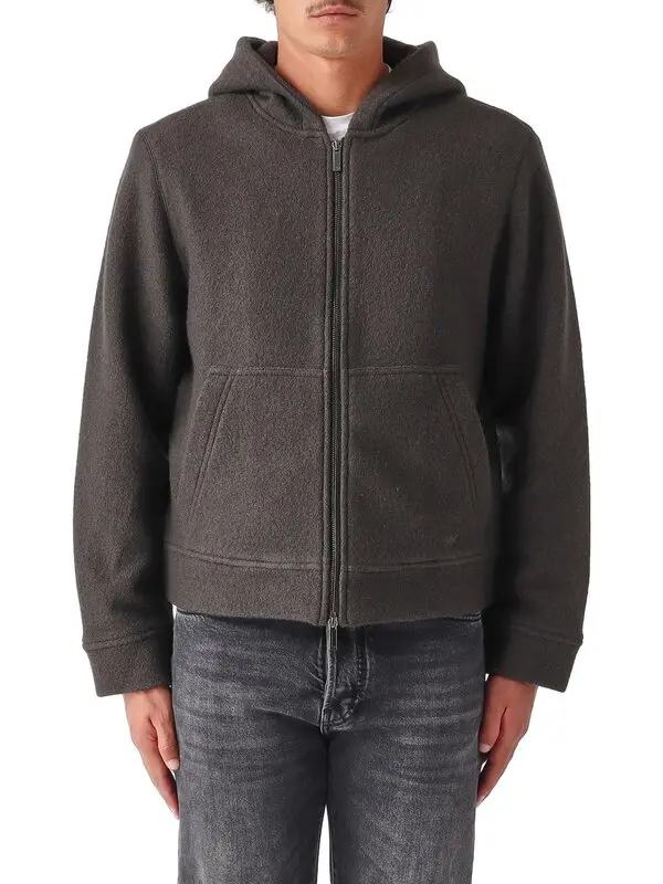 Emporio Armani Hooded Wool And Cotton Blend Zip-up Sweatshirt - Dark