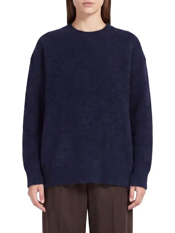 Max Mara Pure Yak Crewneck Jumper With Dropped Shoulders And Ribbed Trims - Blue