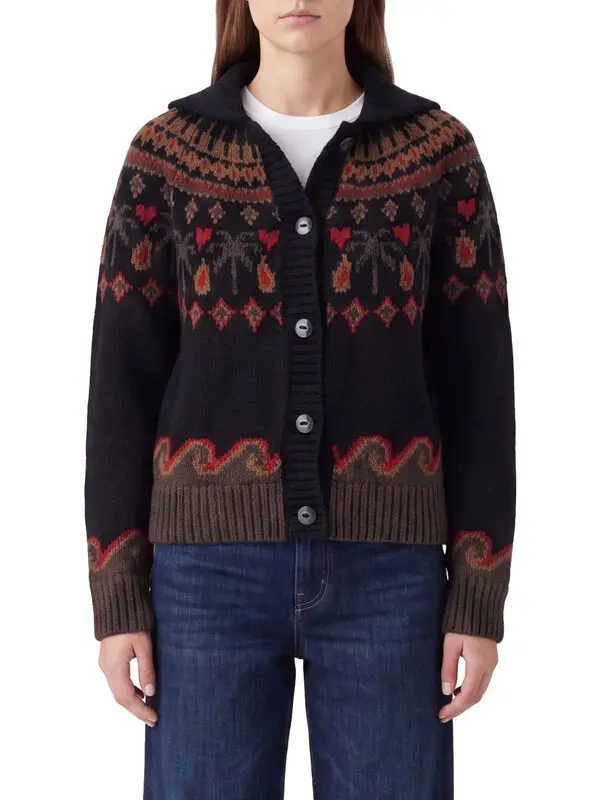 Alanui Jacquard Virgin Wool V-neck Cardigan With Buttons - Black
