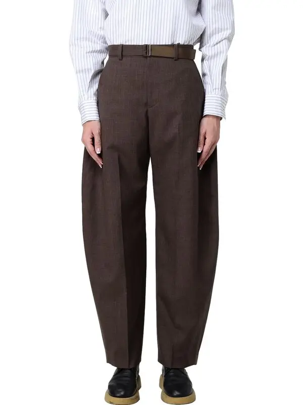 Sacai High-waisted Wide-leg Tailored Wool-blend Trousers - Brown