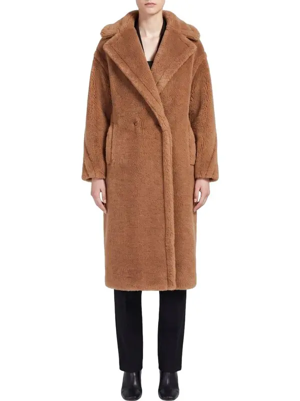 Max Mara Long Double-breasted Coat In Camel Wool And Silk - Brown