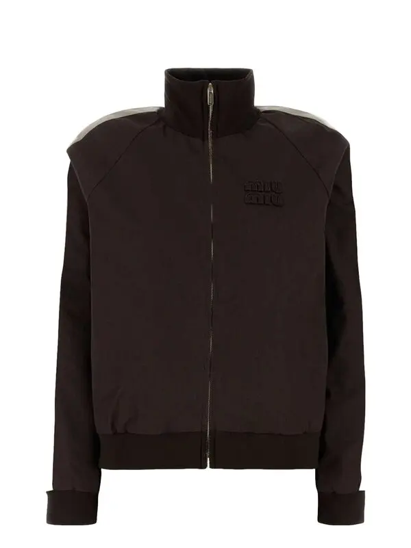 Miu Miu Cotton Zip-up Sweatshirt With Logo - Brown