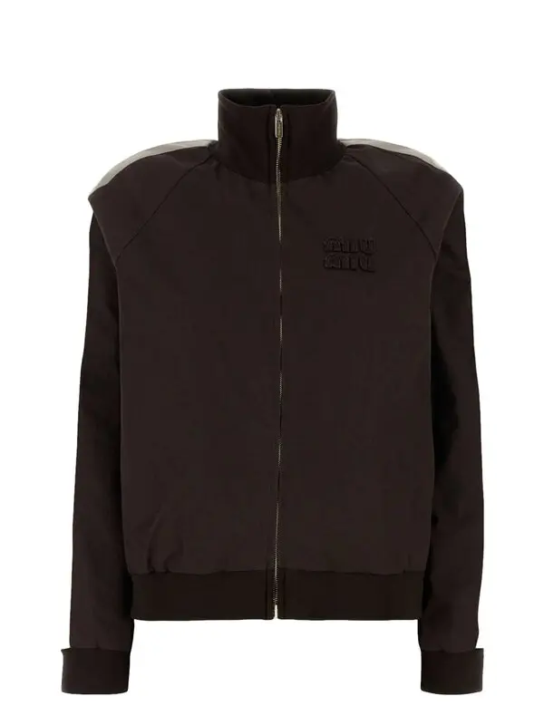 Miu Miu Cotton Zip-up Sweatshirt With Logo - Brown