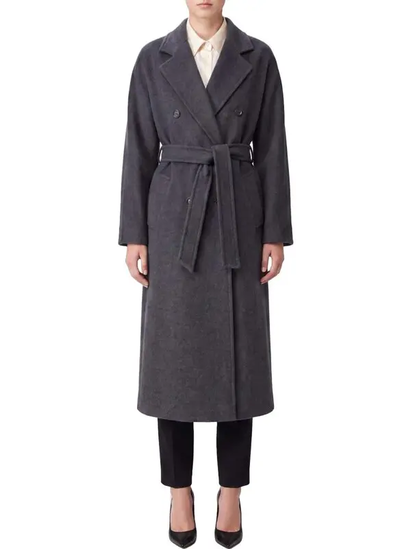 Max Mara Long Cashmere Belted Coat With Revere Collar - Gray