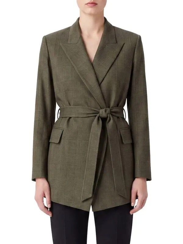Max Mara Prince Of Wales Check Wool Robe Blazer - Brown