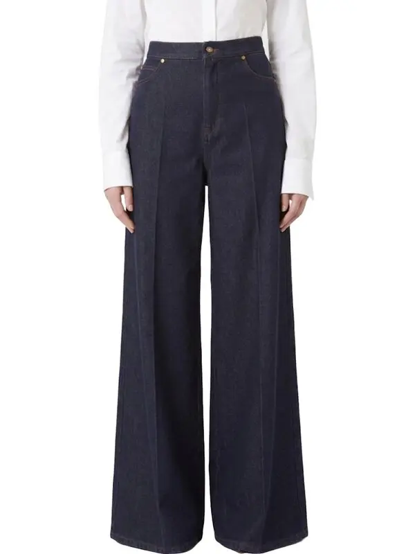 Max Mara High-waisted Wide Leg Jeans In Denim With Five Pockets - Blue