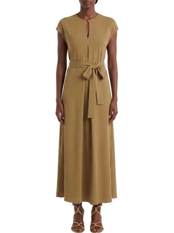 Max Mara A-line Stretch Viscose Midi Dress With Tie Belt - Cream