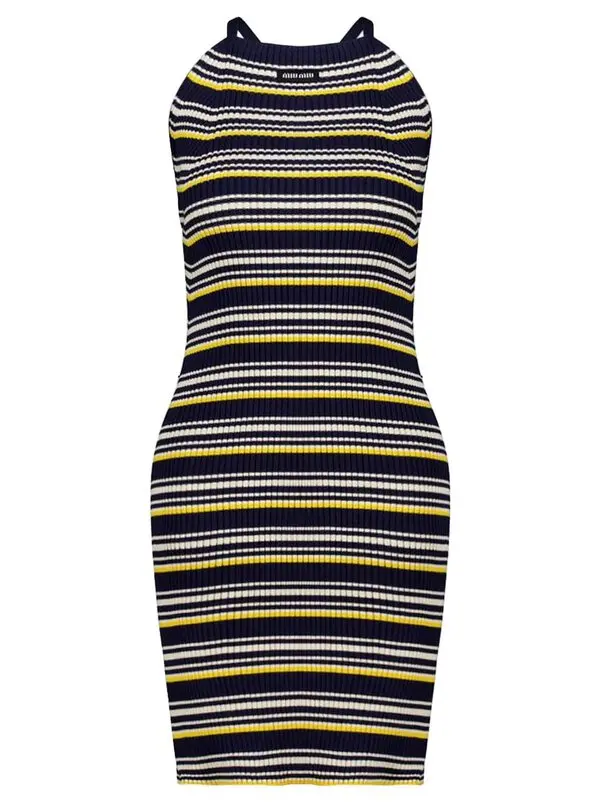 Miu Miu Striped Stretch Cotton Dress - Blue