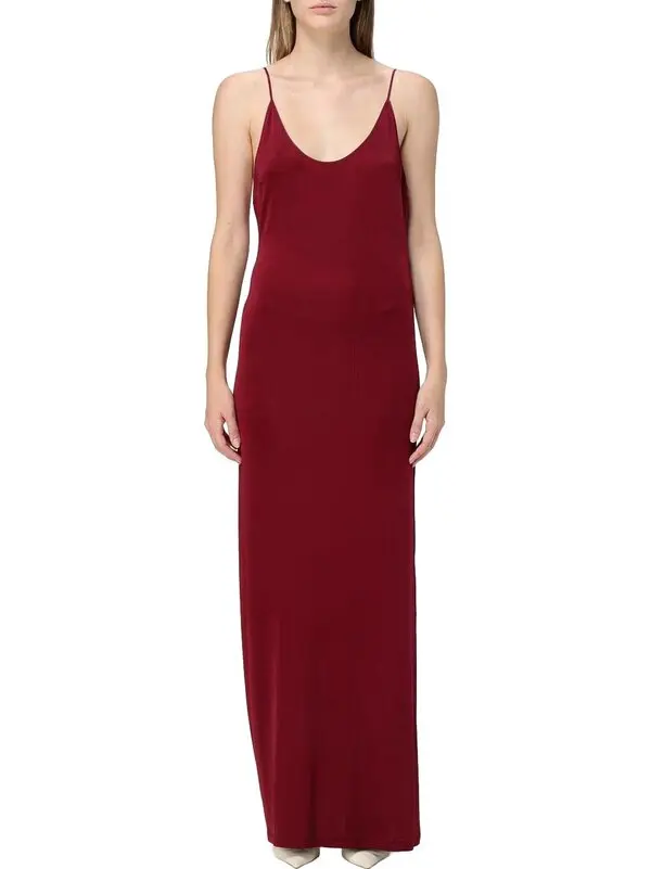 Saint Laurent Long Slip Dress In Stretch Viscose With Thin Straps - Red