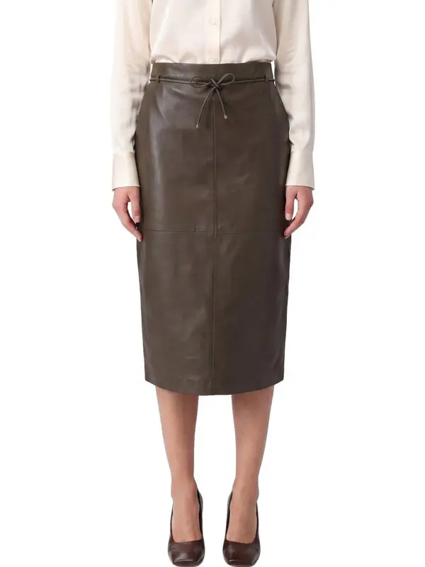Max Mara Lambskin Midi Pencil Skirt With High-waist Belt - Green