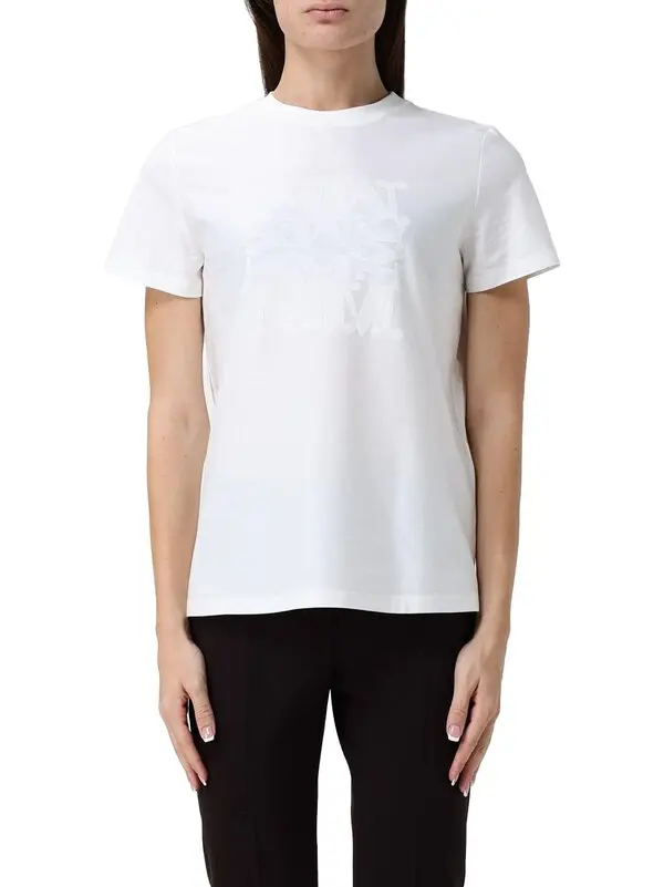 Max Mara Crewneck Cotton T-shirt With Tone-on-tone Monogram - White