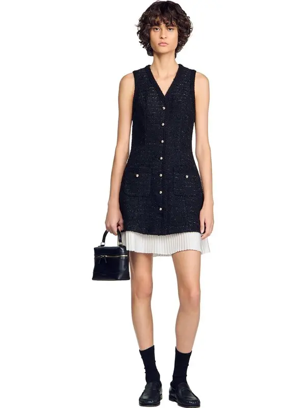 Sandro Short Two-tone Tweed Dress - Black