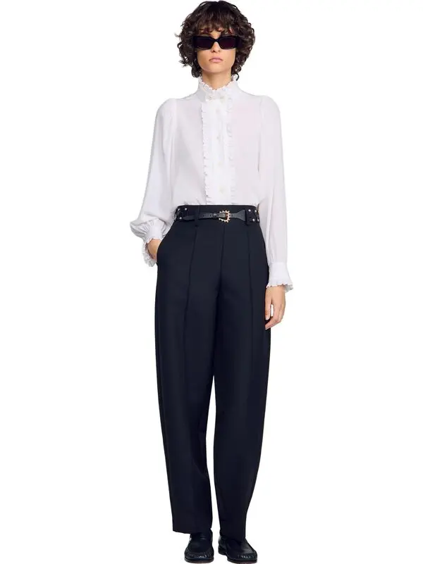 Sandro Silk Shirt With Gathered Collar - White