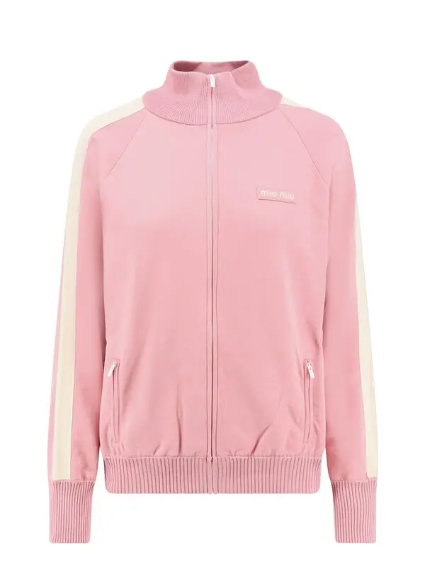 Miu Miu Silk Blend Cardigan With Embroidered Logo Patch - Multicolor