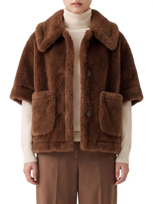 Max Mara Short Camel Fur Jacket With Classic Collar - Brown