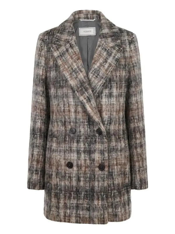 Peserico Double-breasted Coat In Mohair Wool Blend - Multicolor